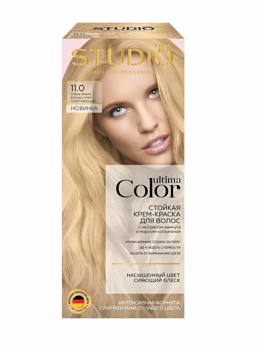 Стойкая крем-краска для волос Studio Professional Ultima Color, тон 11.0 очень яркий блонд суперосветляющий