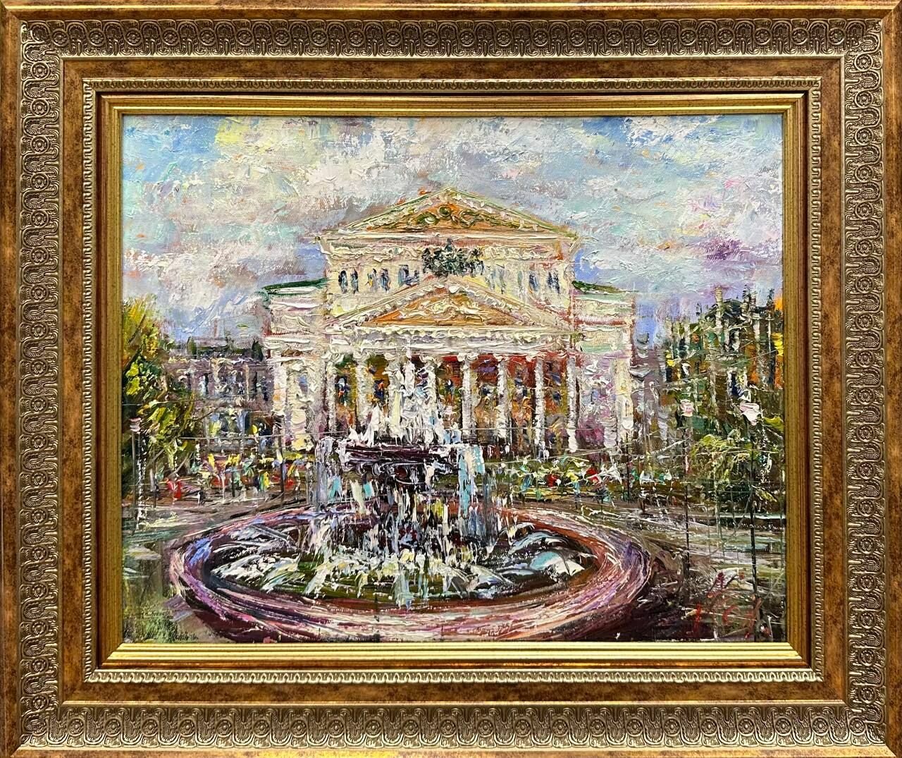 Картина маслом, городской пейзаж "Москва. Большой театр". Холст/Масло. Размер 40х50. Автор Еникеев Юнис.