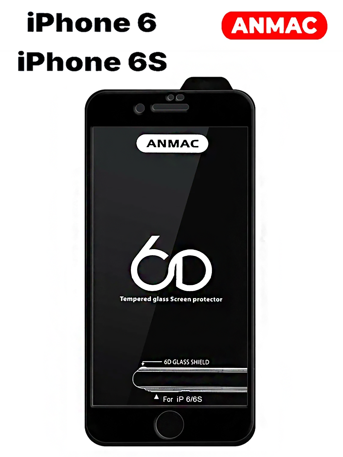 Защитное стекло Anmac для Apple iPhone 6/6S с черной рамкой, 6D PREMIUM