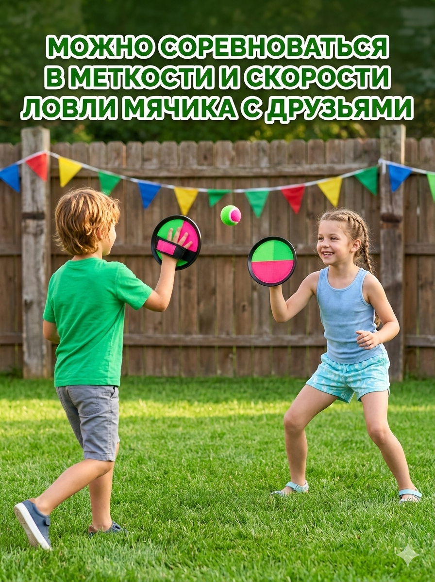 Игра «Поймай мяч», для 2 игроков, пластик, липучка, красный/зелёный — фото 1