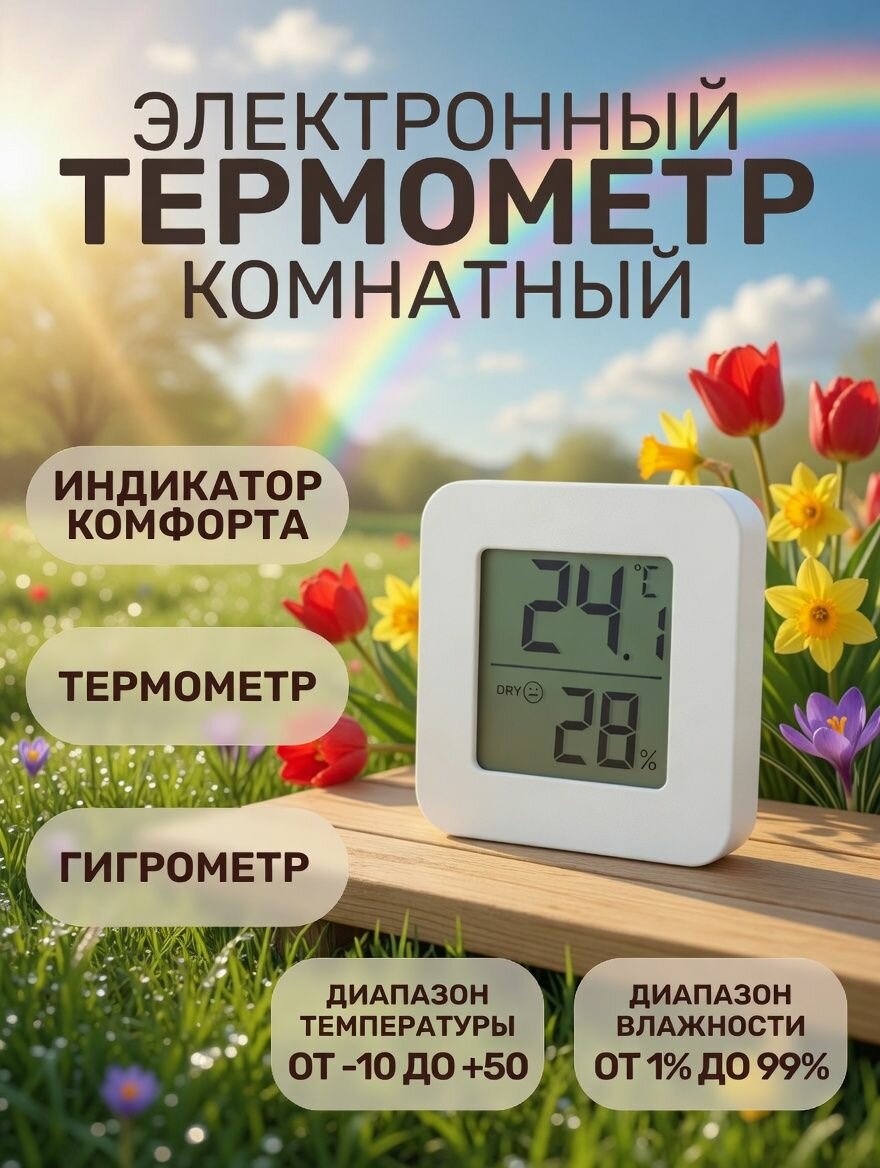Термометр комнатный электронный с гигрометром, для теплицы, для дома