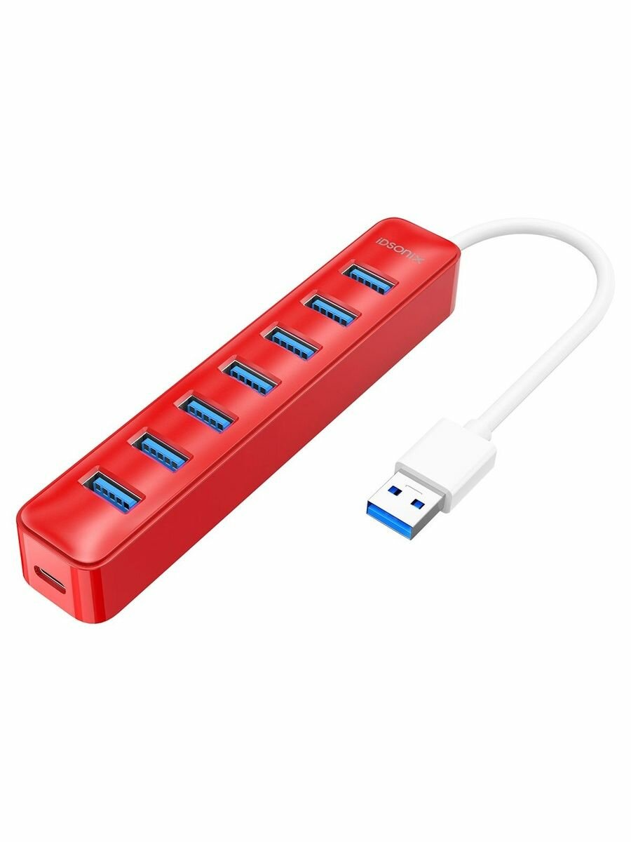 Хаб USB 3.0 на 7 портов iDsonix-IAU3, красный, для подключения флешек, дисков и периферии USB 3.0 хаб 7 портов iDsonix USB концентратор