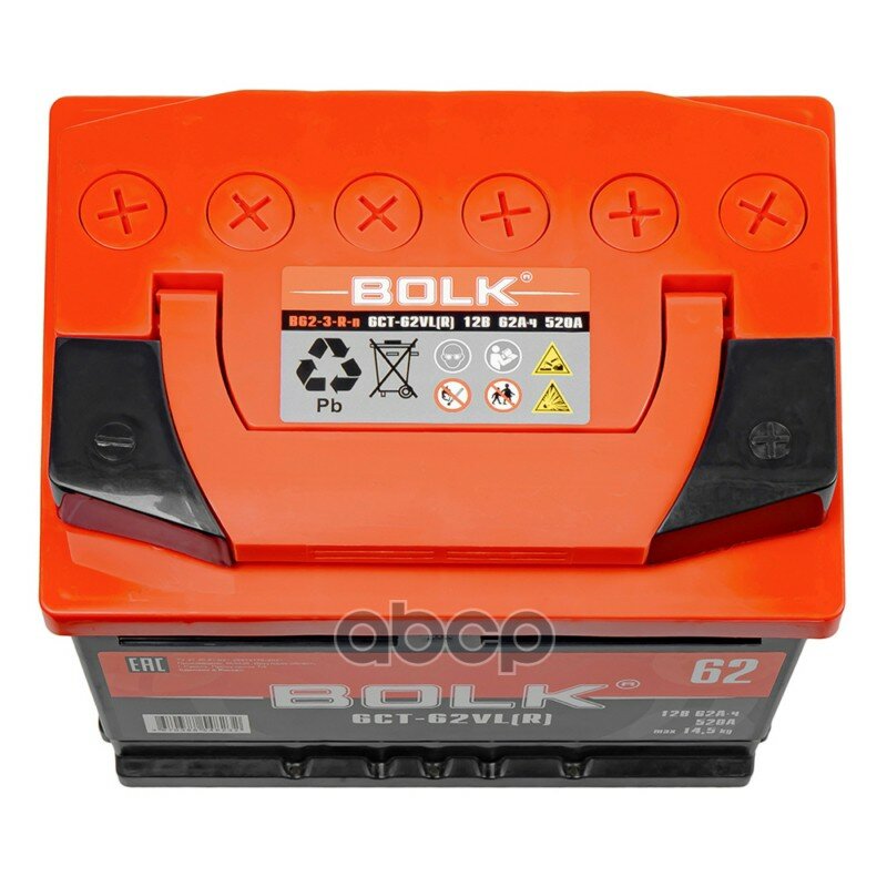 Аккумулятор BOLK Standart 62 А/ч обратный R+ 242x175x175 LB2 EN 520 А BOLK арт. B 62-3-R-n