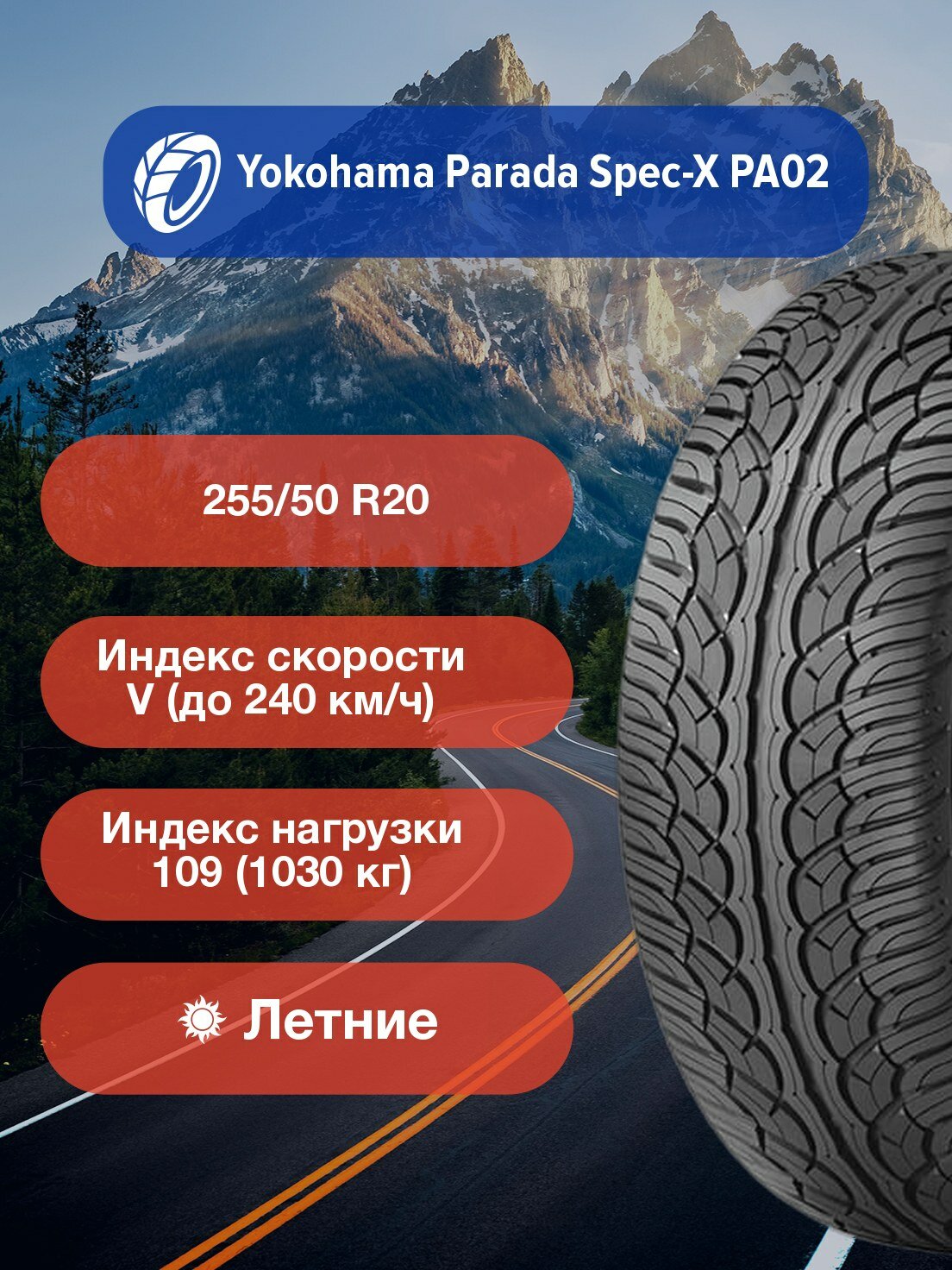 Легковые Летние Шины Yokohama Parada Spec-X PA02 255/50 R20 109V-R6225 для легковых автомобилей и кроссоверов