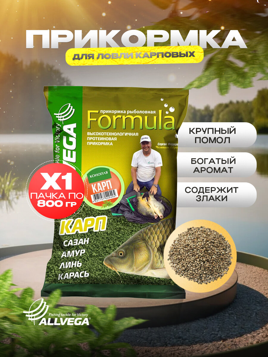 Прикормка для рыбалки ALLVEGA Formula Карп Hemp 1 пачка 0.8кг