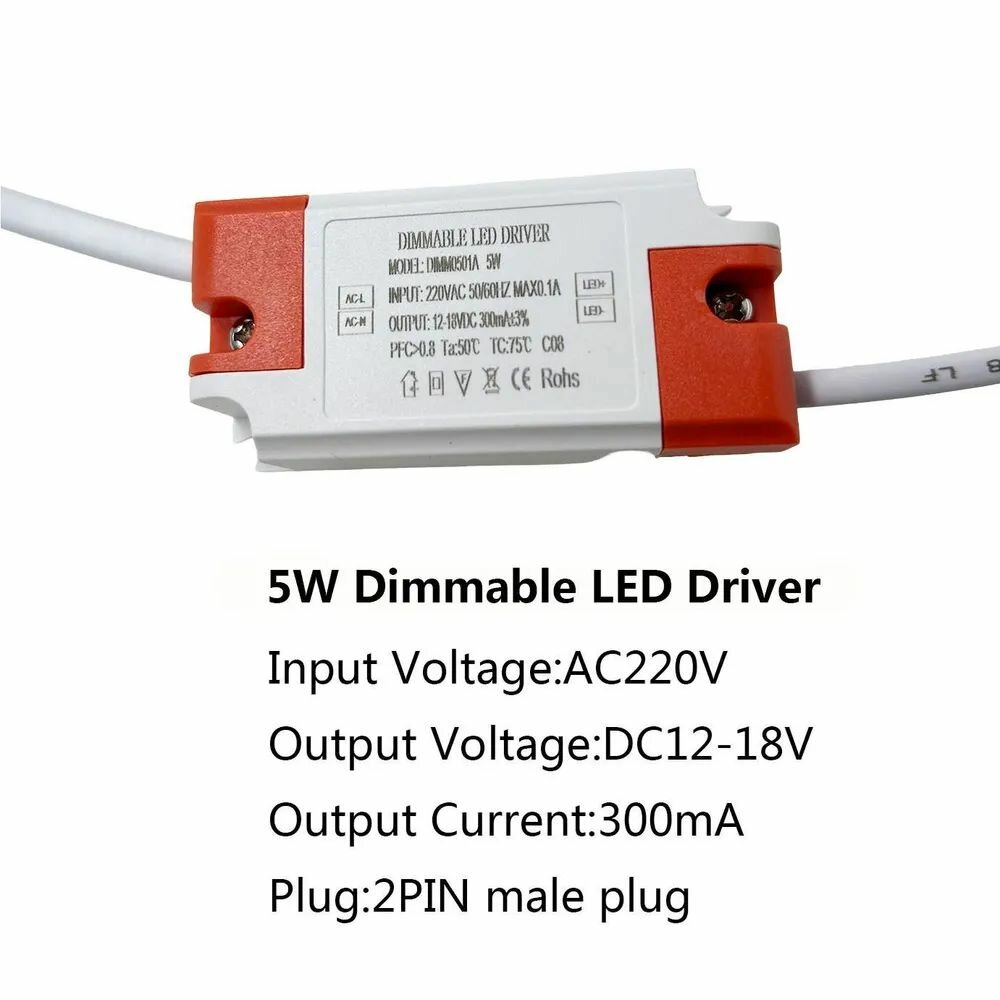 Диммируемый драйвер СИД 2PIN мужской 300mA 3W 5W 7W 8W 12W 15W 18W постоянный ток драйвер питания AC220V DownLighting трансформаторы