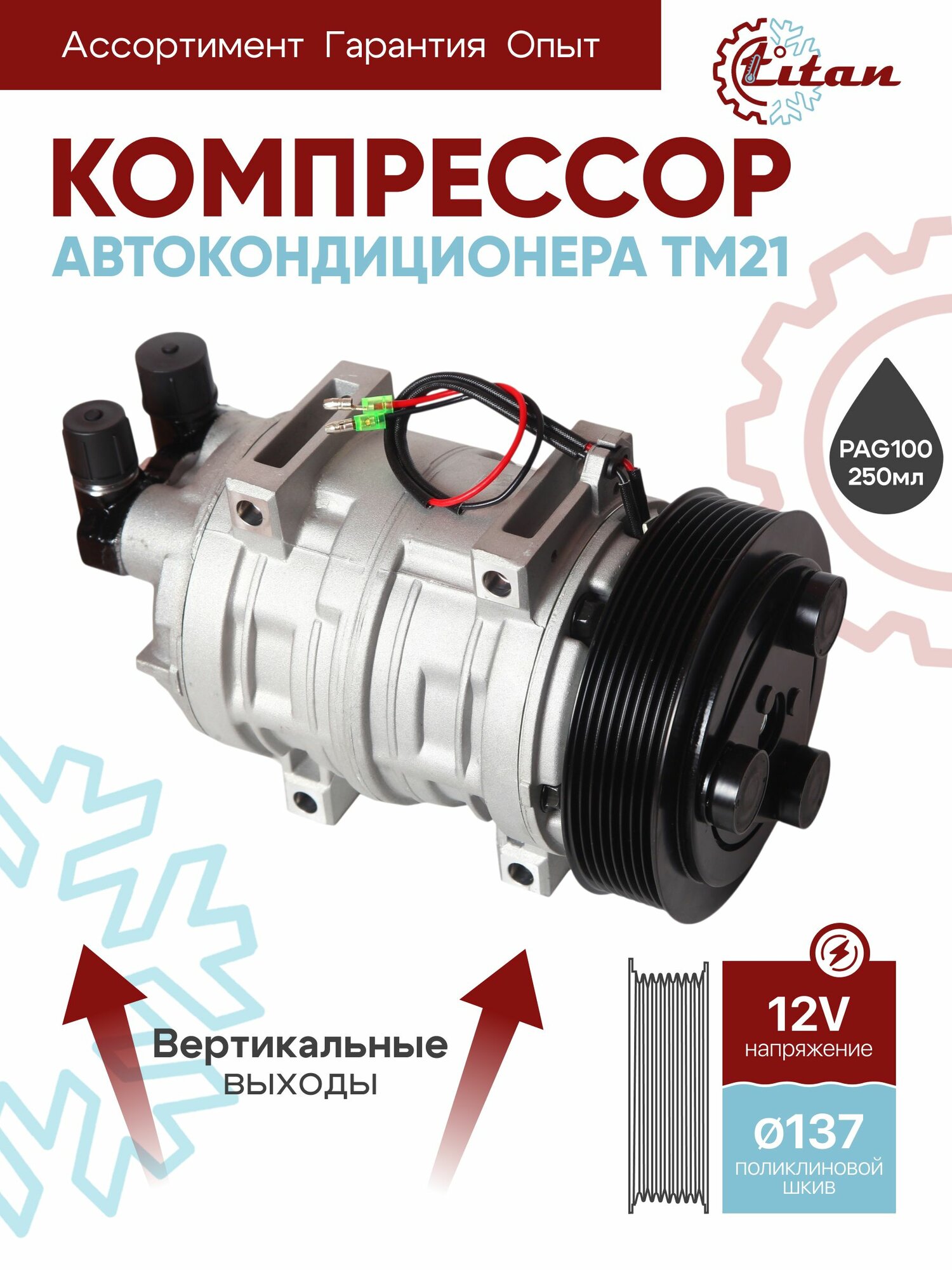 Компрессор TM21 PV8 12V VER, 137, 63,96; 3/4"-7/8", O-RING TITAN
