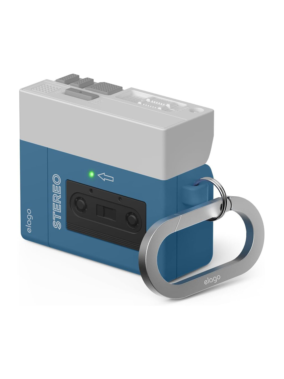 Чехол Elago для наушников Airpods 4, Unique Cassette с металлическим карабином, синий