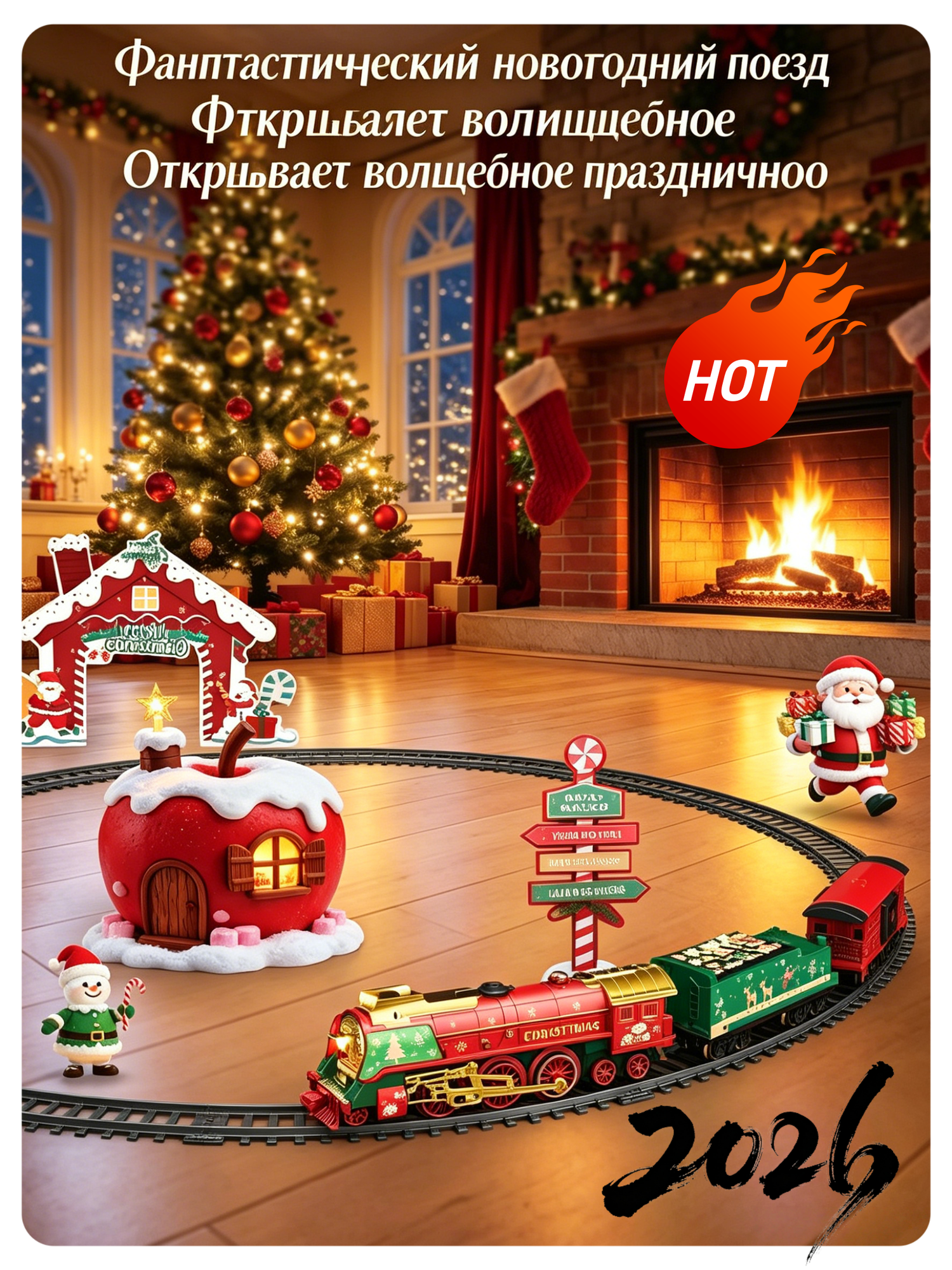 Рождественский паровоз с дымом и светом, железнодорожный набор для детей, подарок на Новый год и Рождество под елку