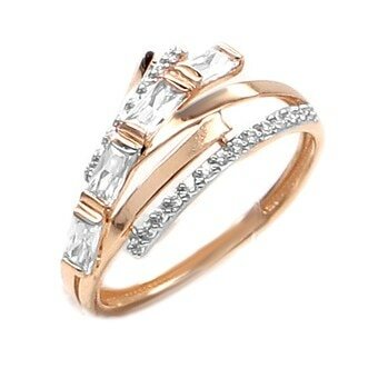 Кольцо тонкое, широкое JEWELIN, красное золото, 585 проба, фианит