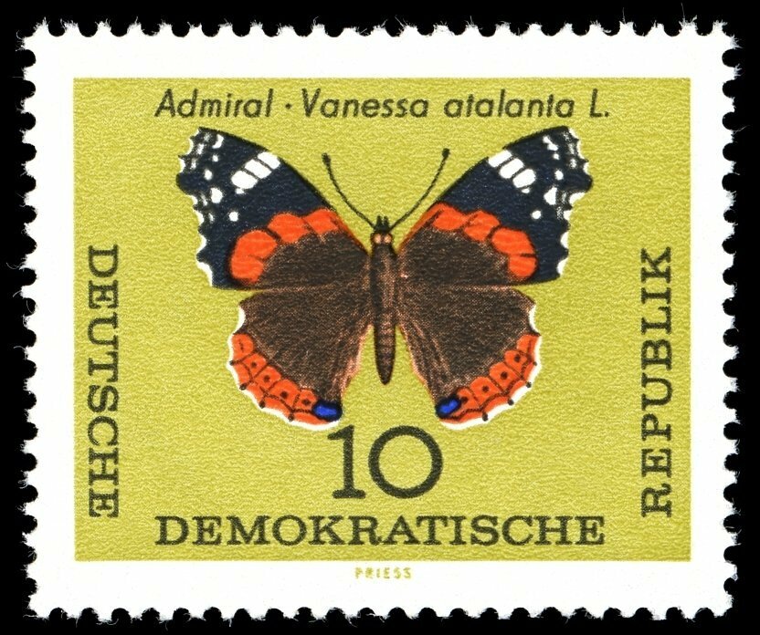(1964-001) Марка Германия (ГДР) "Красный Адмирал " Бабочки II гашеная