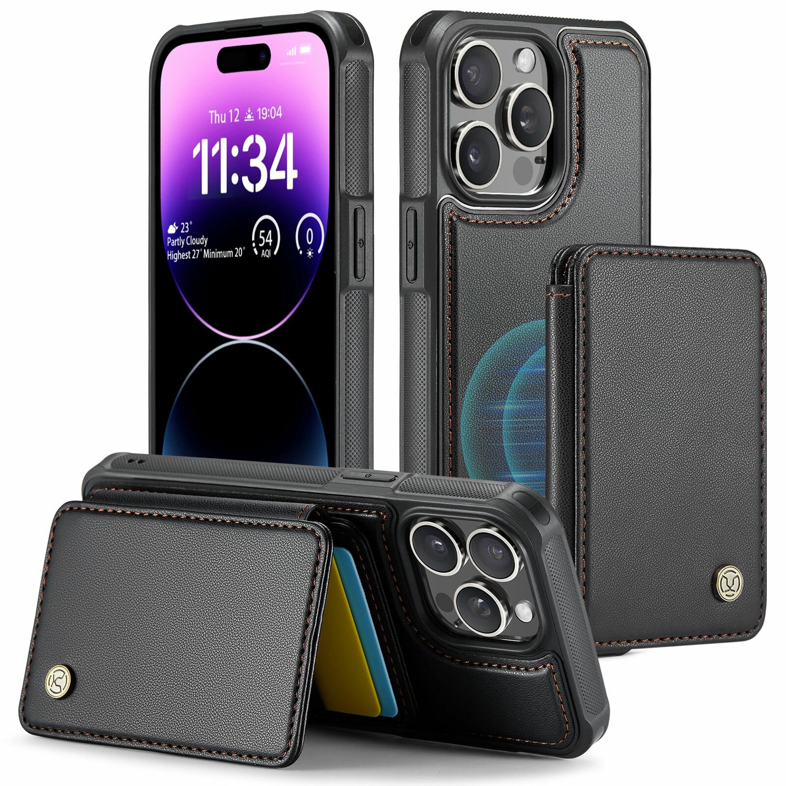 Jeehood Кожаный Чехол Для Apple IPhone 14 Pro Max (Aйфон 14 Про Макс) MagSafe Совместимый , Магнитный, Кошелек Картхолдер, Поддержка Беспроводной Зарядки, Противоударный