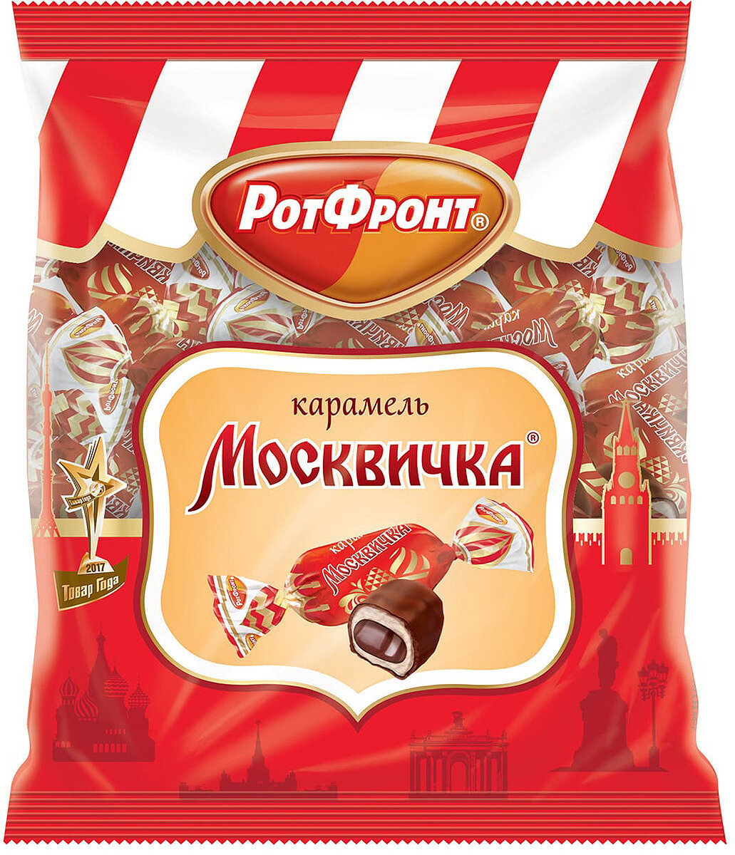 Konfety karamelnye rot front moskvichka v shokolade karamelnyy vkus 250 g