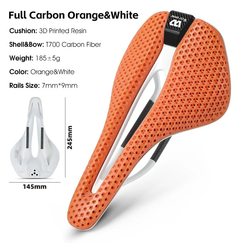 West Biking Углеродное седло Orange White, 145x245mm