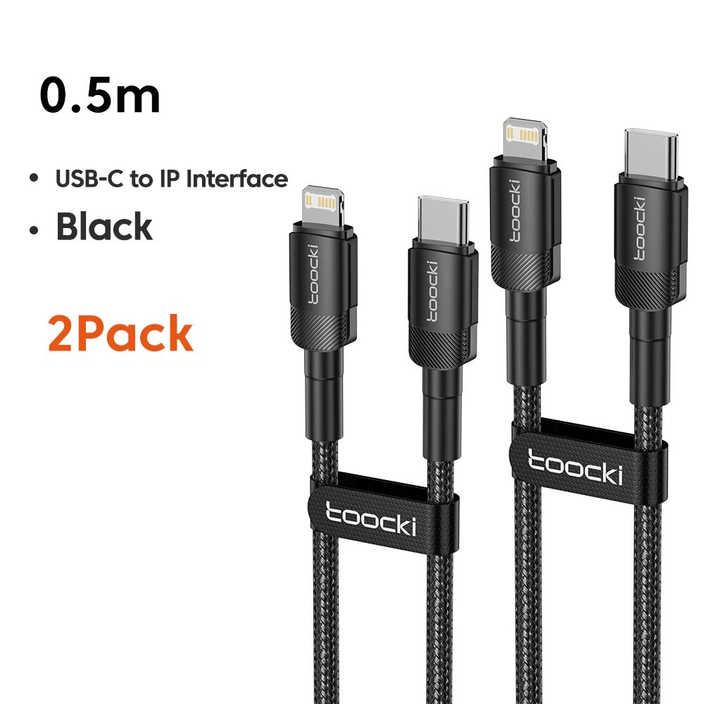 Toocki USB-C to IP кабель, 0.5м, черный, 2 шт