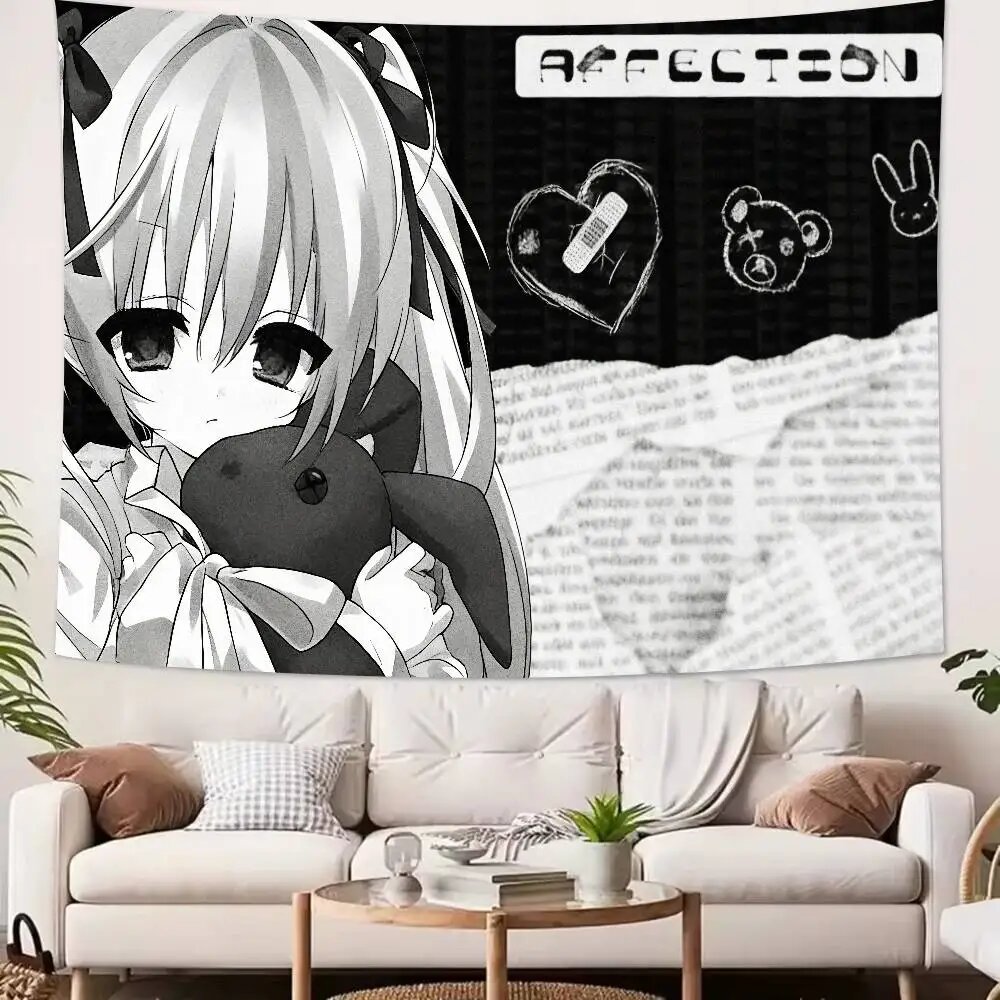 Гобелен черный с аниме девушкой 90x120cm