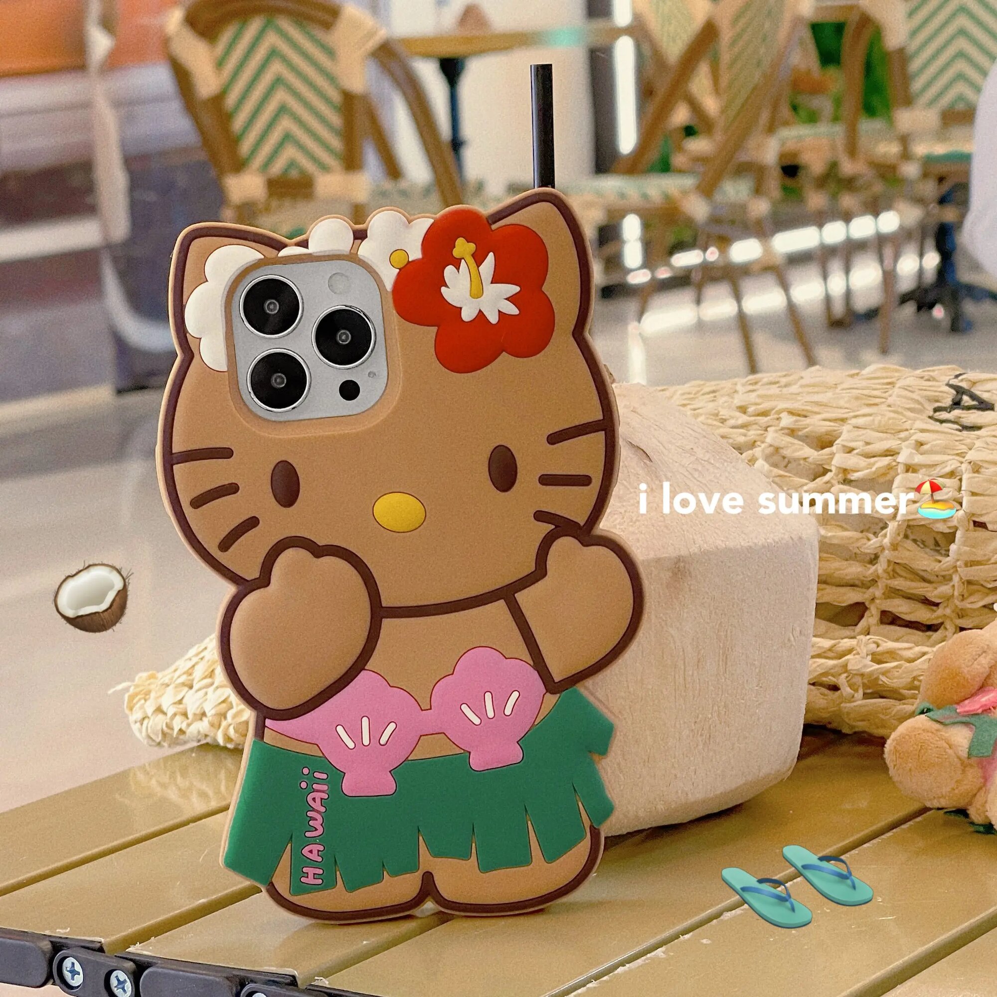Чехол Hello Kitty iPhone 16, коричневый, хула-юбка
