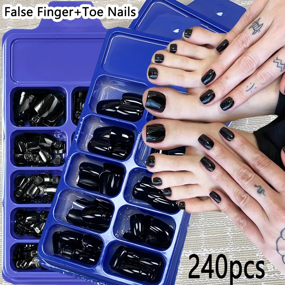 MAFANAILS Черные накладные ногти для пальцев и ног 240шт TD247-4 TD270