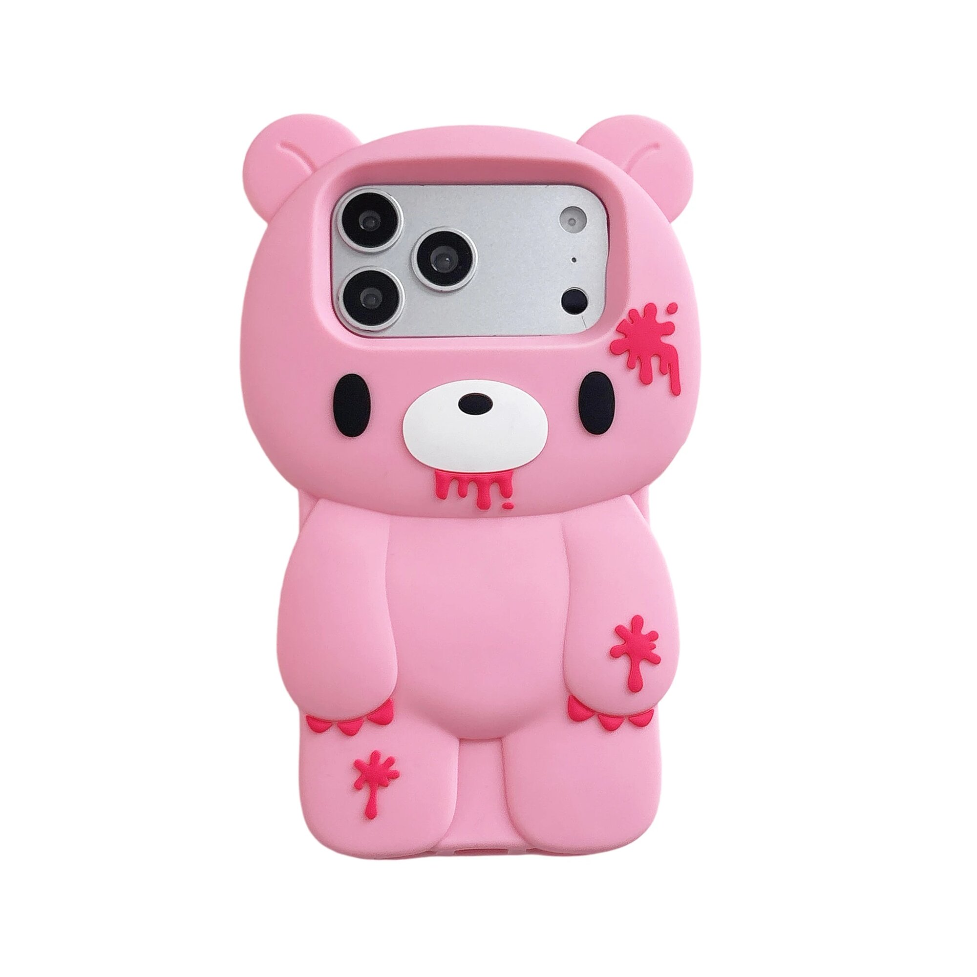 Чехол на iPhone 14 Pro, розовый, силиконовый, медведь