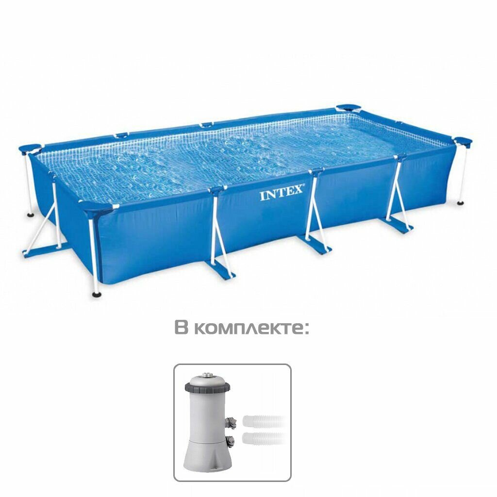 Intex 28274NP Бассейн каркасный прямоугольный METAL FRAME 450х220х84см с фильтр-насосом 2006 л/ч, 7127 л