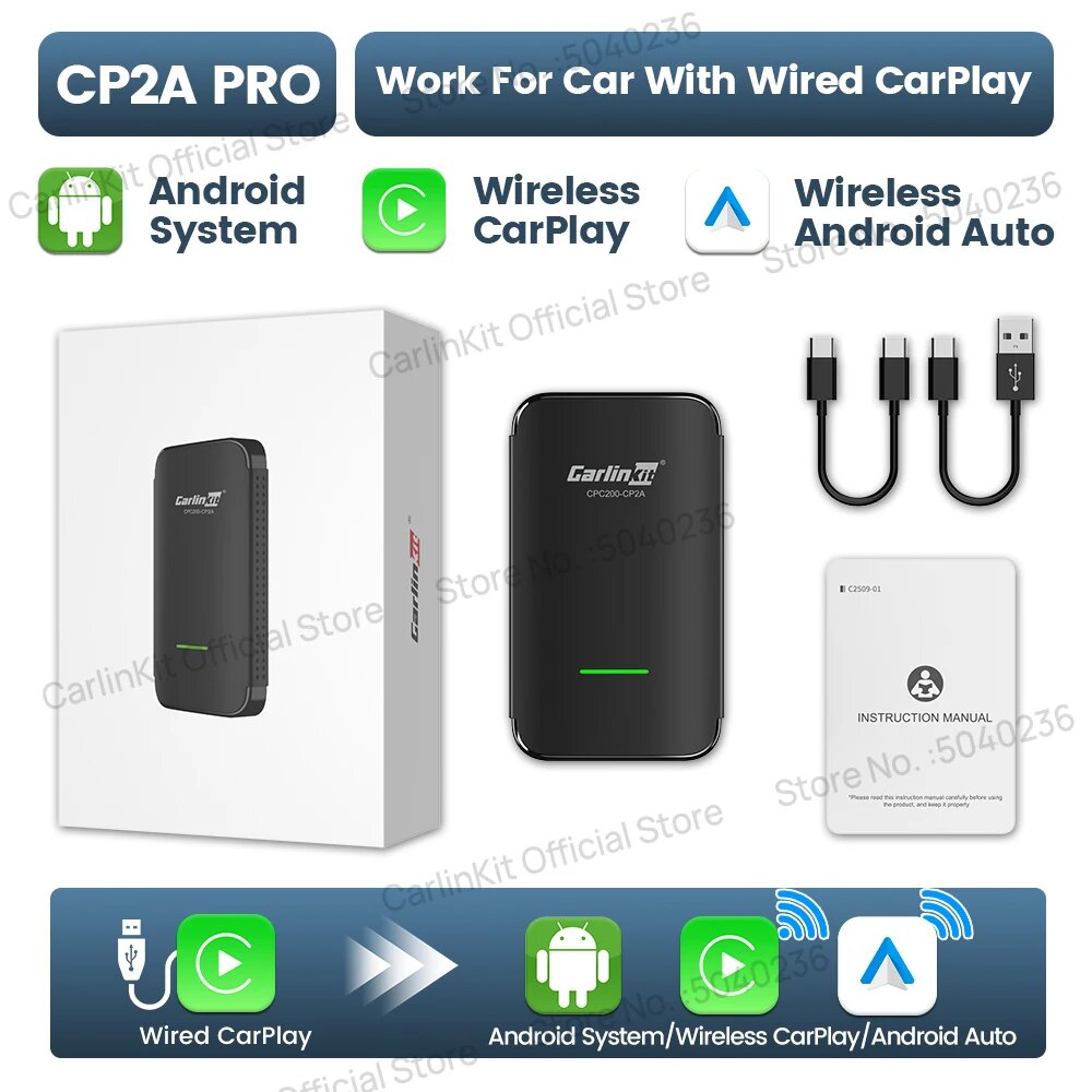 CarlinKit 4.0 CP2A Pro 3-в-1 Android TV Box CarPlay Ai Box С Поддержкой Беспроводного CarPlay Для Netflix, YouTube, Android Auto