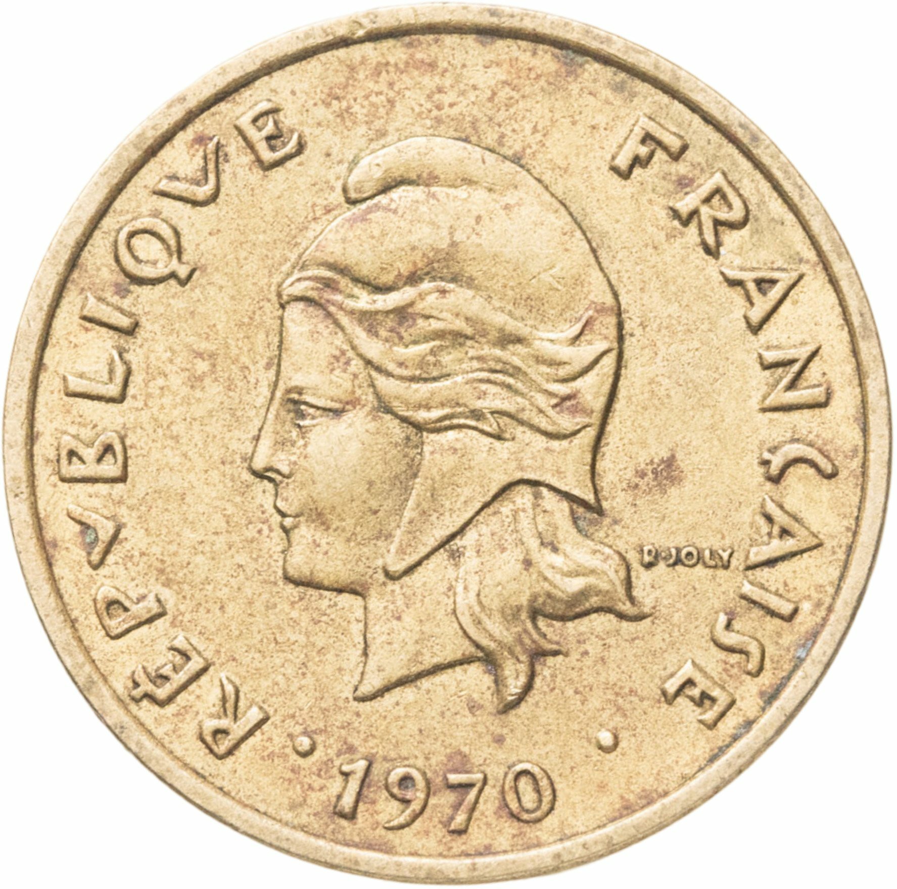 Новые Гебриды 2 франка francs 1970, Латунь, в сохранности XF
