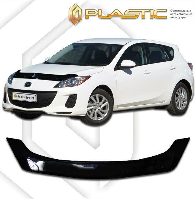 Дефлектор капота Mazda 3 хэтчбэк 2009-2013 Черный глянцевый СА Пластик