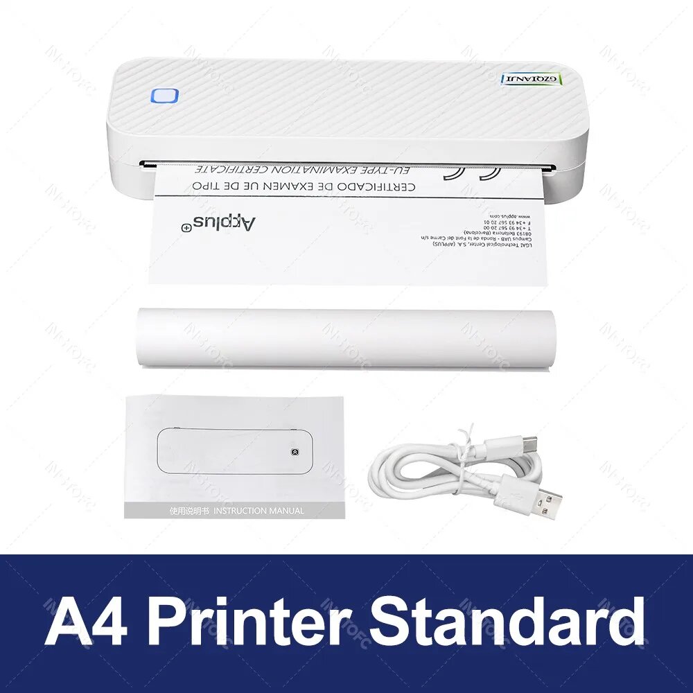 INSTOFC Портативный Термопринтер А4 Bluetooth White A4 Printer