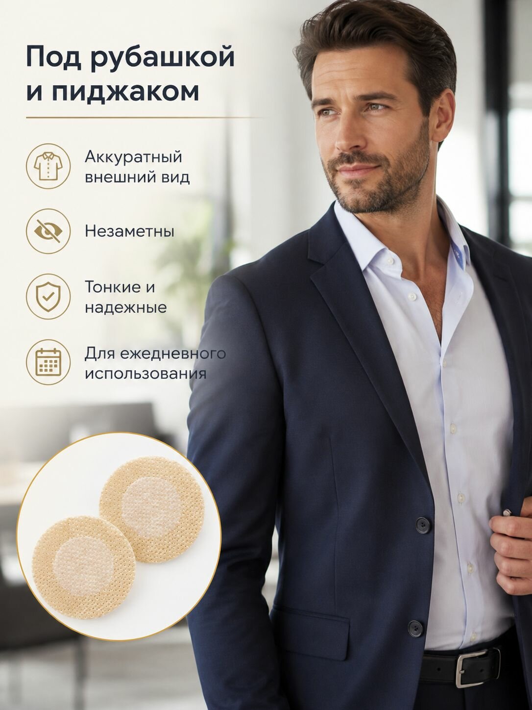 Мужские накладки на соски "Без бренда", телесные, 45мм, 20шт