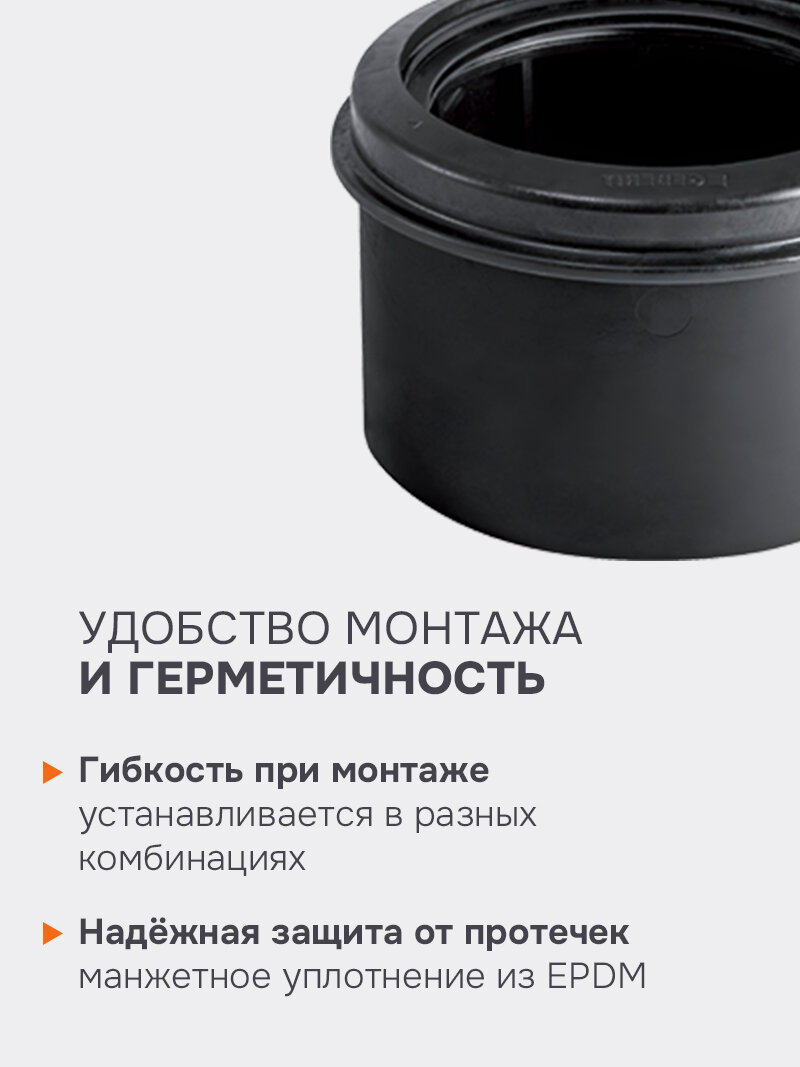 Раструб (переход) с уплотнением Geberit 367.928.16.1 110 50 мм для внутренней канализации, полипропиленовый раструбный фитинг — фото 1