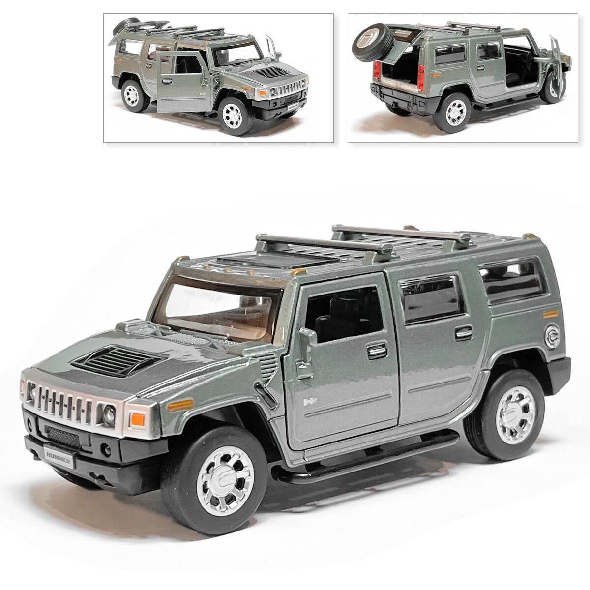 Машинка Hummer H2, коллекционная, металлическая, серый, Технопарк, 12 см