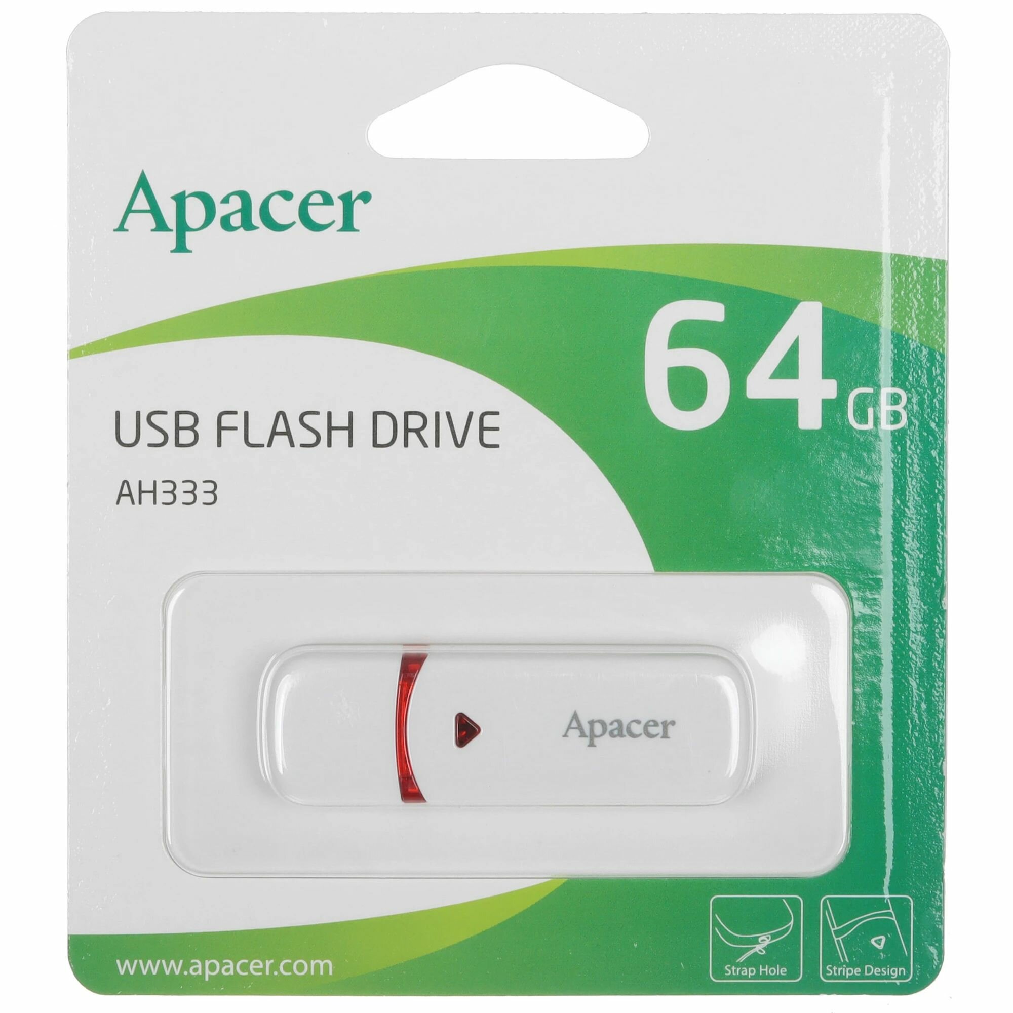 Память USB Flash 64 ГБ APACER AH333 (AP64GAH333W-1) - USB2.0, USB Type-A