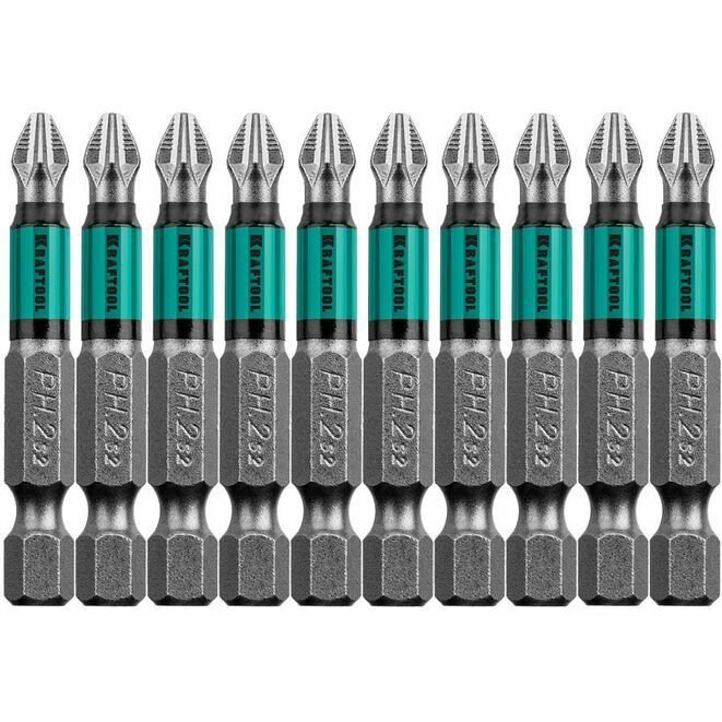 Биты набор Optimum Line KRAFTOOL PH2, 50 мм, 10 шт, Cr-Mo сталь