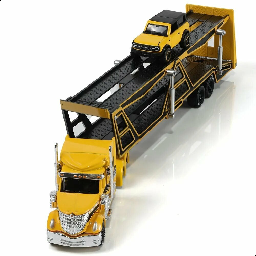 Игрушечный полуприцеп с набором для сборки 1:50 для International Lonestar. Большой литой металлический автотранспорт и тягач, игрушка-подарок для мальчиков и взрослых коллекционеров жёлтый.