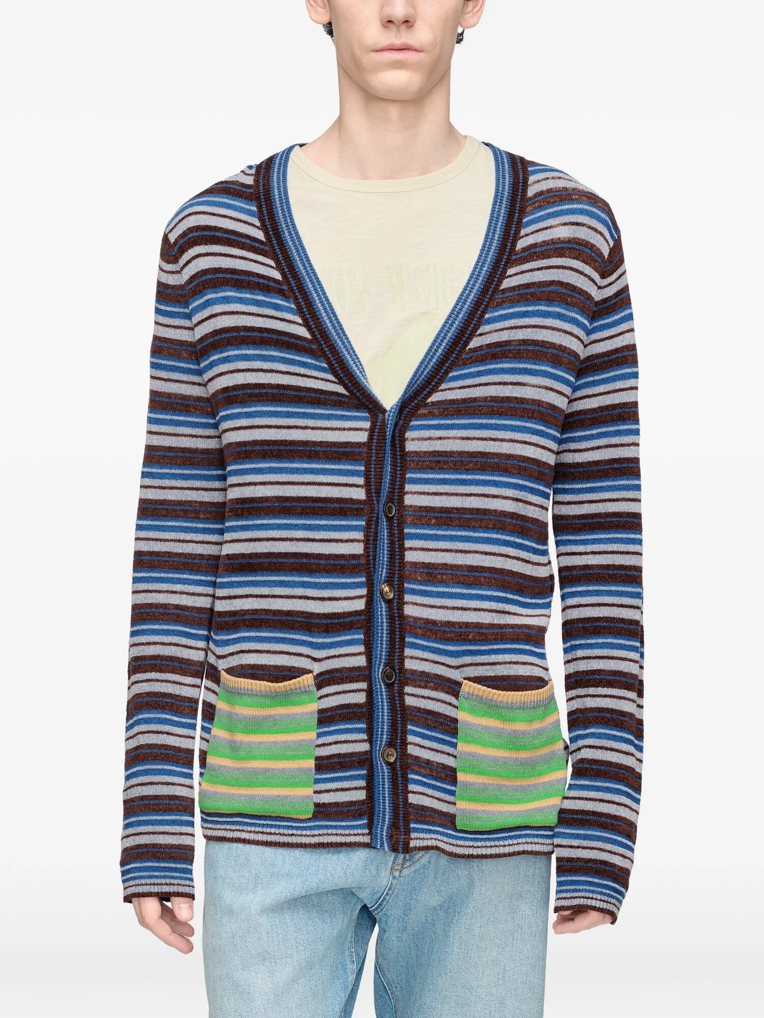 Кардиган Maison Margiela Striped wool cardigan, размер 46, синий — фото 1