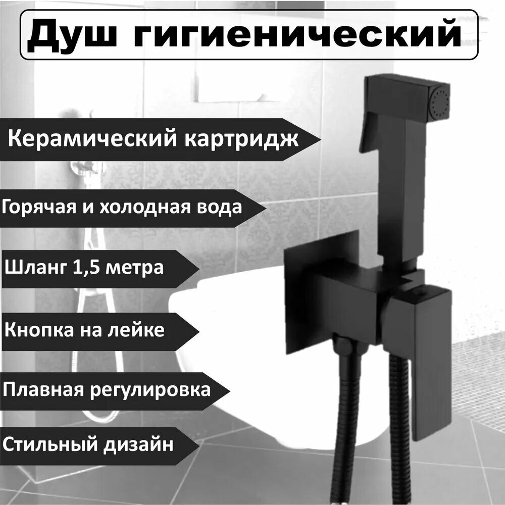 Гигиенический душ, со смесителем, никель/черный, встроенный, для унитаза,