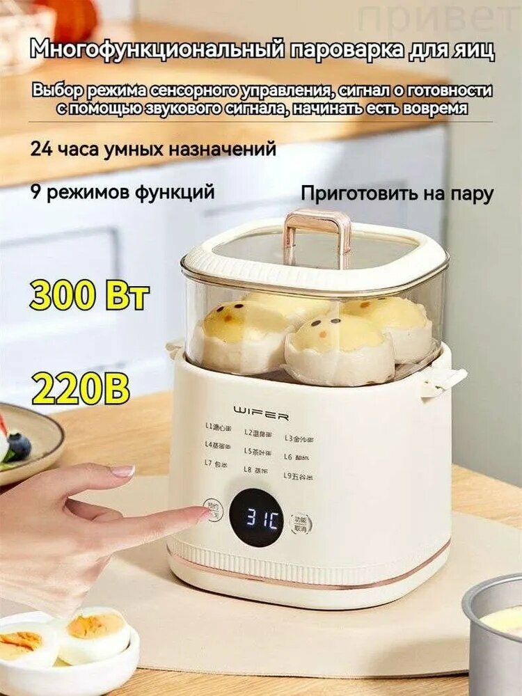 Многофункциональная яйцеварка/электрическая пароварка, 9 интеллектуальных режимов, таймер резервирования, с чашей для приготовления на пару, корзиной для варки и подставкой для яиц, 300 Вт