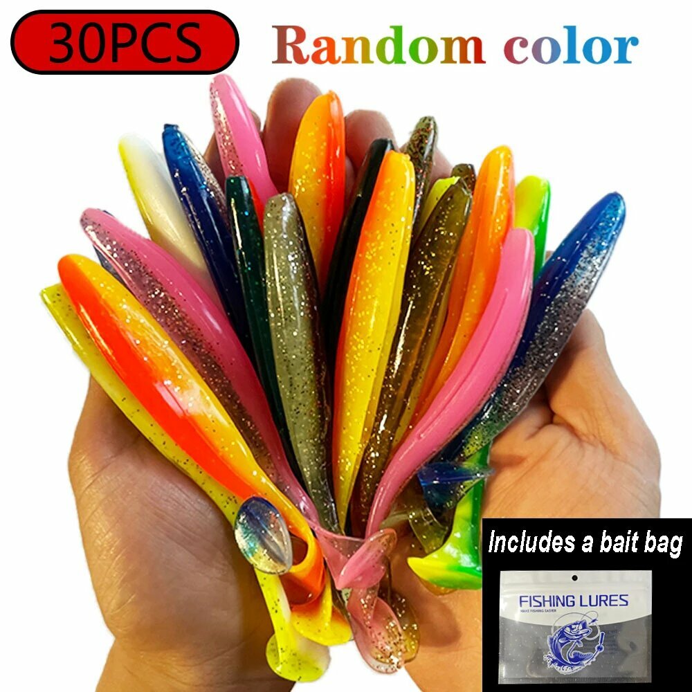 Приманки T-Tail Shad Worm 70/90/120мм, 30шт, цвет Random color