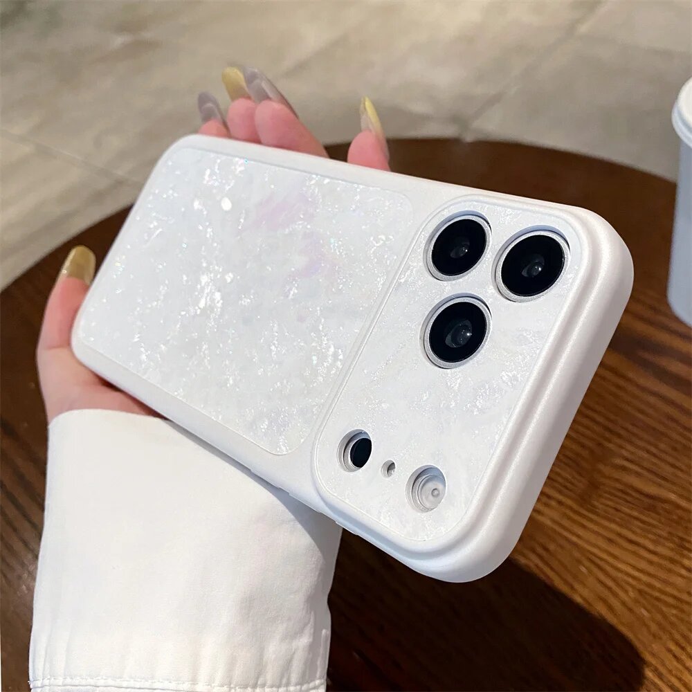 Фантазийный блестящий чехол с узором «Ракушка» для iPhone 17 16 15 Айфон 16 Про Макс, Белый, White