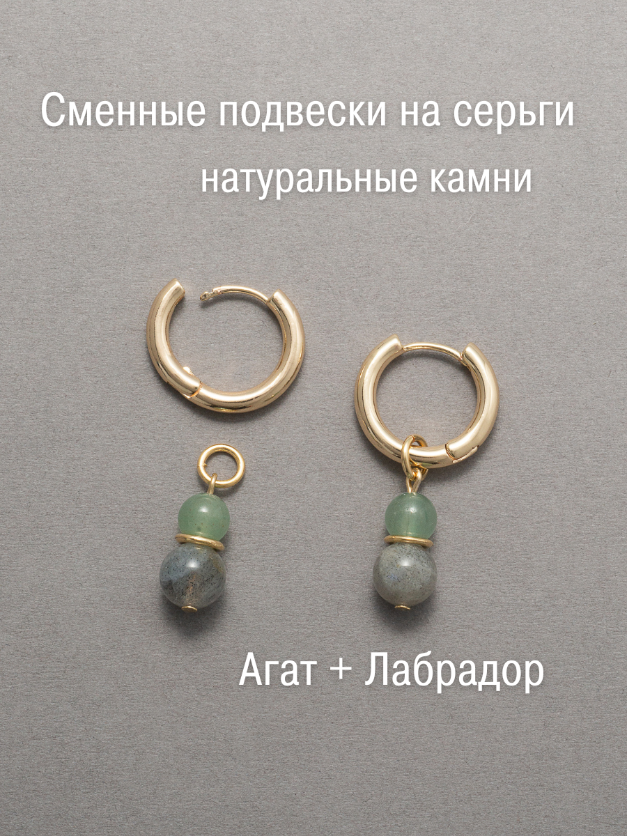Подвеска для серег, лабрадорит, агат