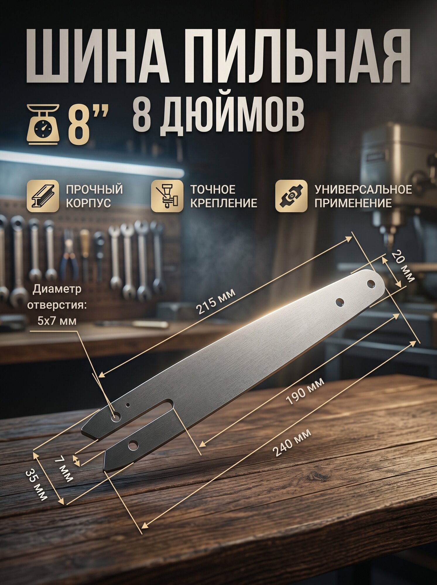Шина 8" дюймов для цепной мини-пилы