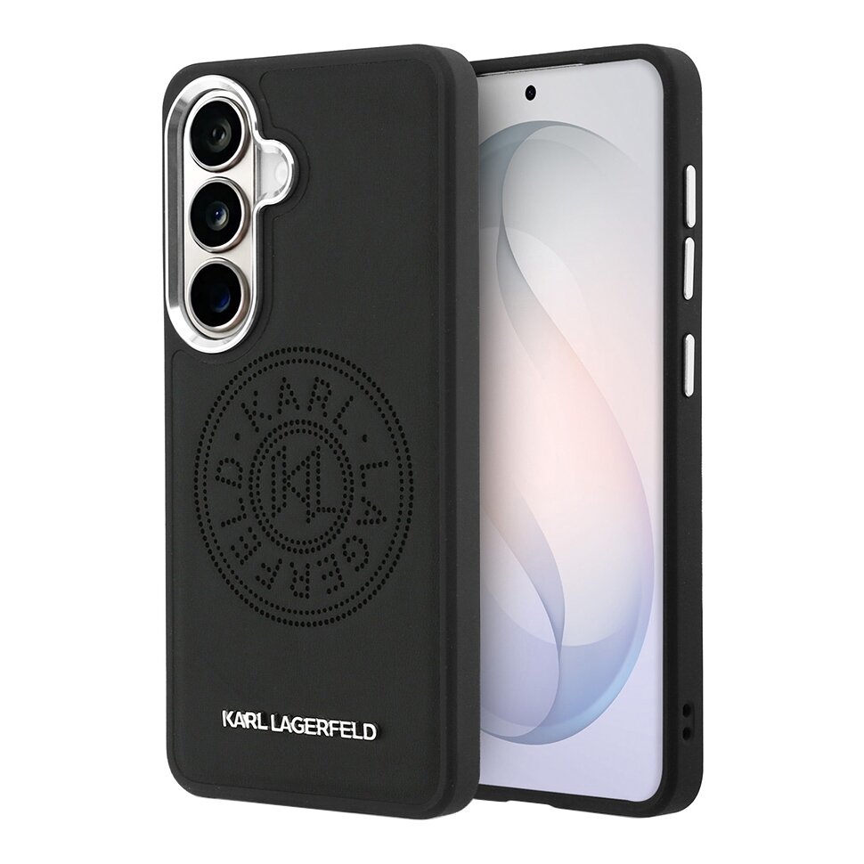 Karl Lagerfeld чехол с MagSafe для Galaxy S26+, PU кожа Perforated Round logo Metal camera, черный
