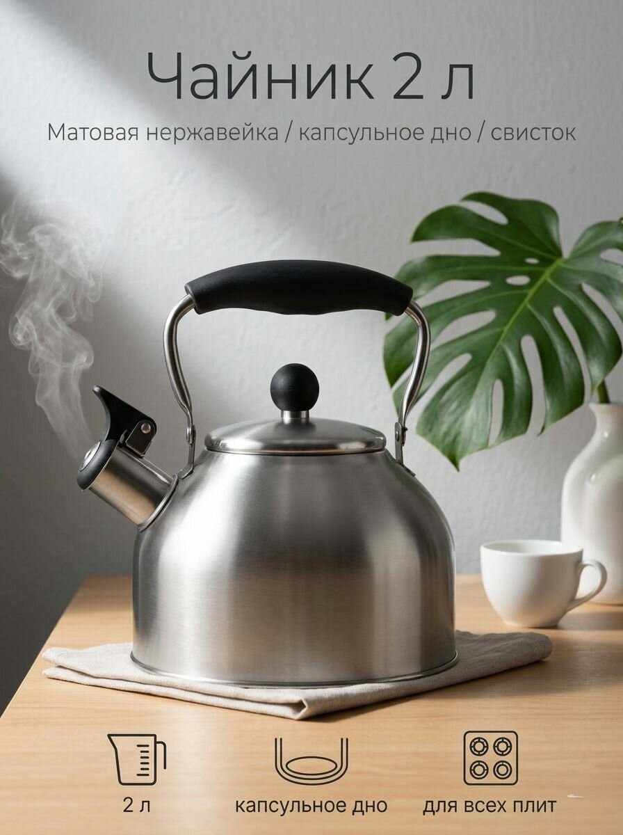 Металлический чайник со свистком - KL-4365 (Серебряный)