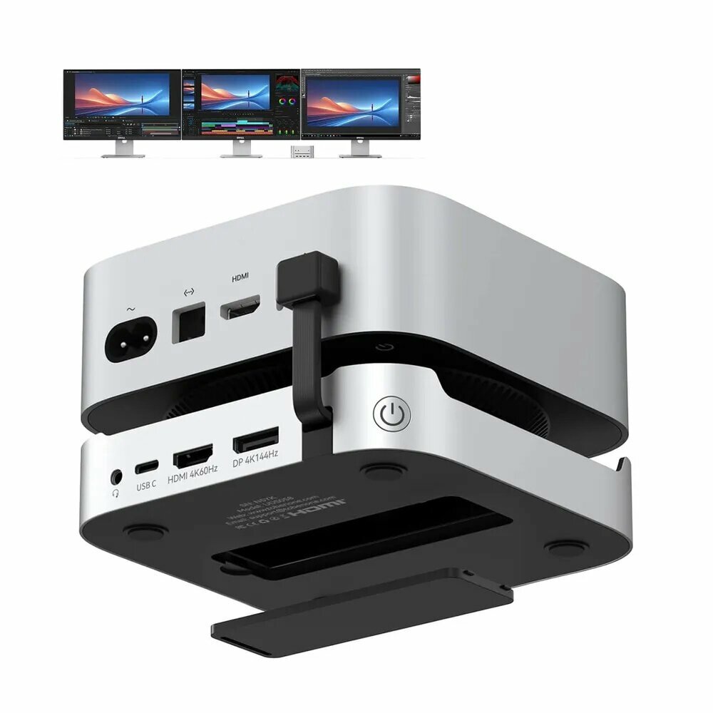 13-в-1 Dock для Mac mini M4 с 8-ТБ SSD-накопителем, стойка для Mac mini M4/M4 Pro 2024, 4K@144Hz DP, 4K@60Hz HDMI, 5 USB (макс. 10 Гбит/с), SD/Micro SD, аудио, кнопка питания "один касание"