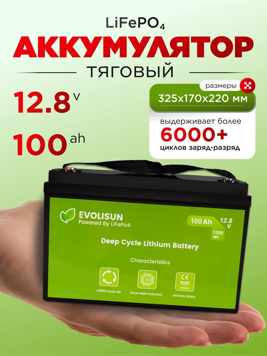 Аккумулятор LiFePO4 12.8V 100 Ah для лодочного мотора, ибп