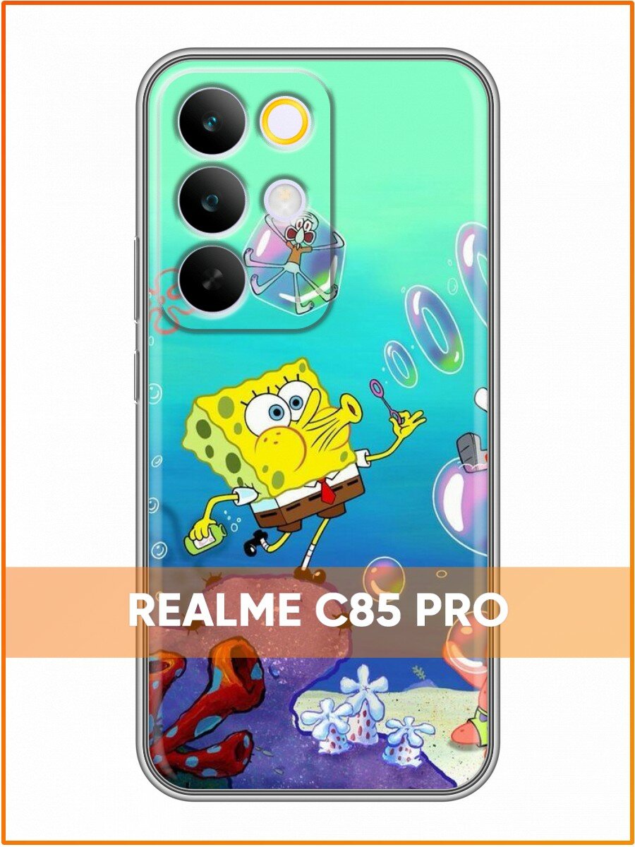 Чехол для Realme C85 Pro с принтом для детей с Губкой Бобом (Реалми С85 Про)
