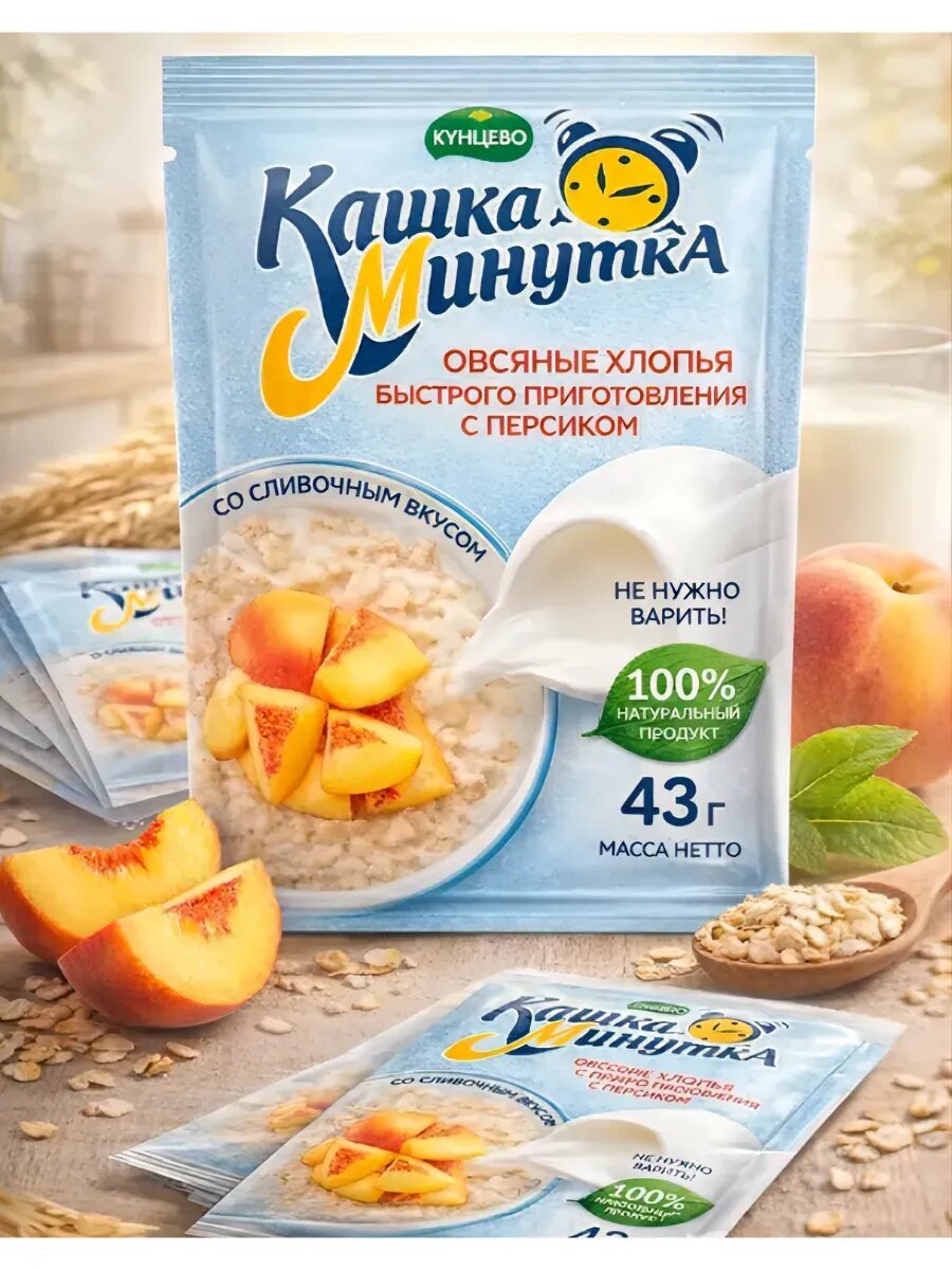 Каша 3 пакетика по 43 гр. с персиком овсяные хлопья минутка