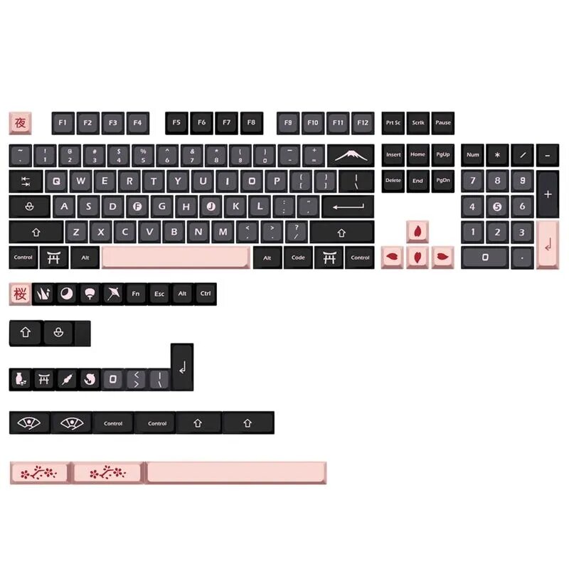 132 клавиши ночной вишневой клавиши xda profile PBT 5-боковой сублимации механическая клавиша клавиш для MX с 6.25U 7U
