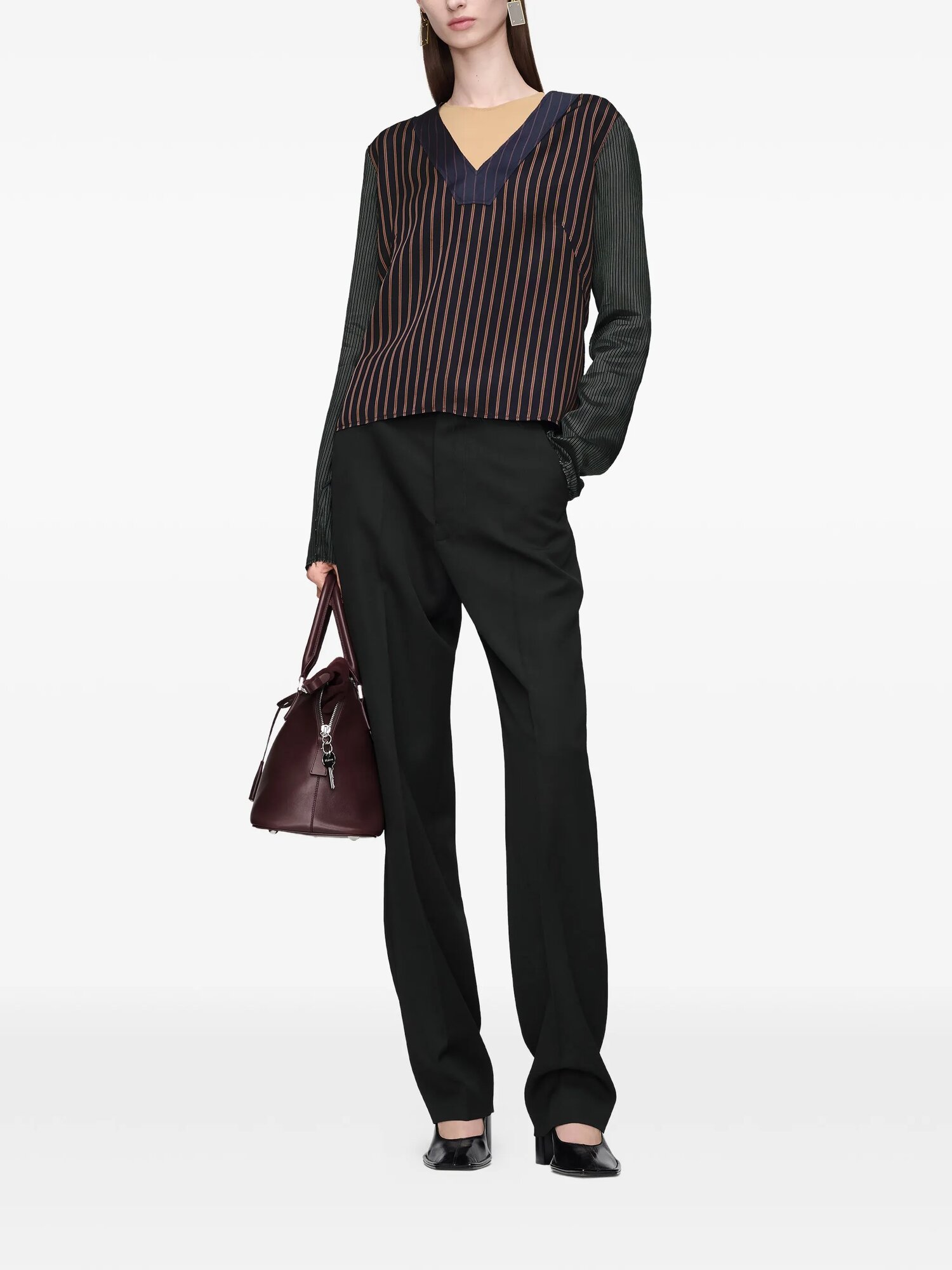 Топ Maison Margiela Patchwork pinstripe-pattern top, размер 42, коричневый — фото 1