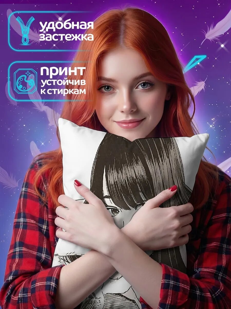 Подушка дакимакура Девушка с котом — фото 1